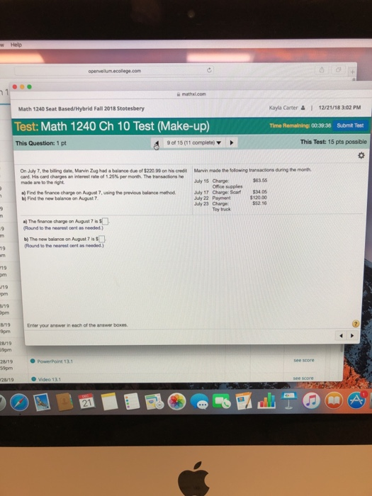 Math 1240 Seat Based/Hybrid Fall 2018 Stotesbery | Chegg.com