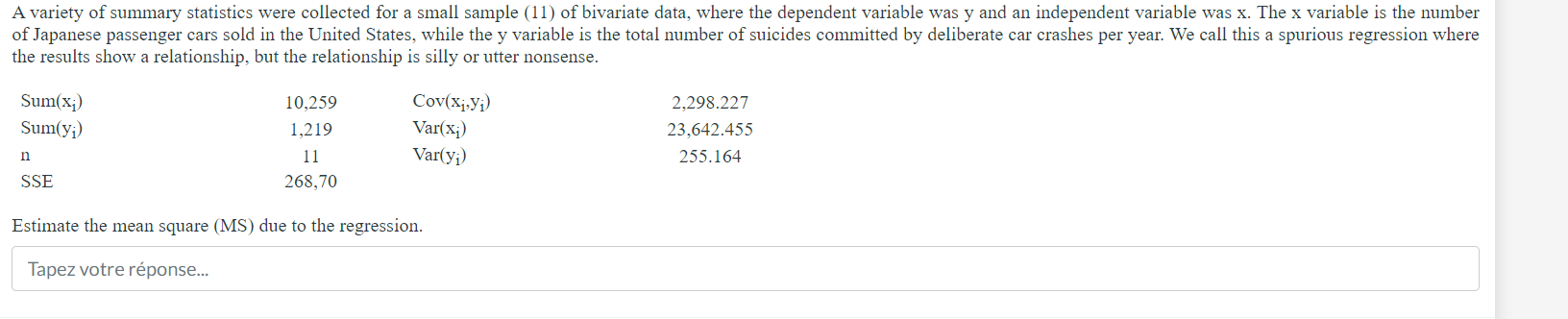 Solved A variety of summary statistics were collected for a | Chegg.com