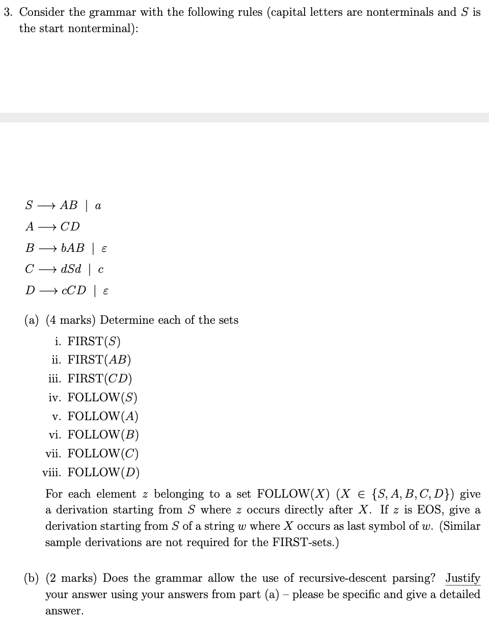 Solved 3. Consider the grammar with the following rules | Chegg.com