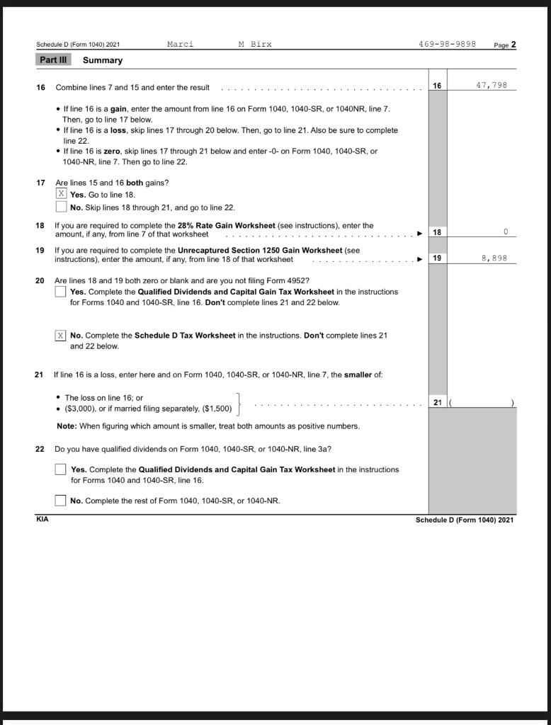Solved 1040-SR Department of the Treasury - Internal Revenue | Chegg.com