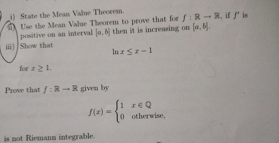 Solved i) State the Mean Value Theorem. ?Use the Mean Value | Chegg.com