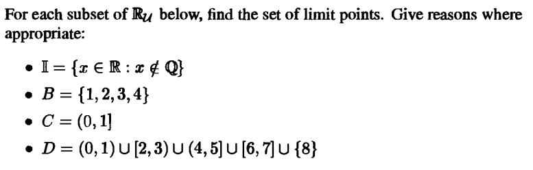 Solved Find the set of limit points for each of the sets in | Chegg.com
