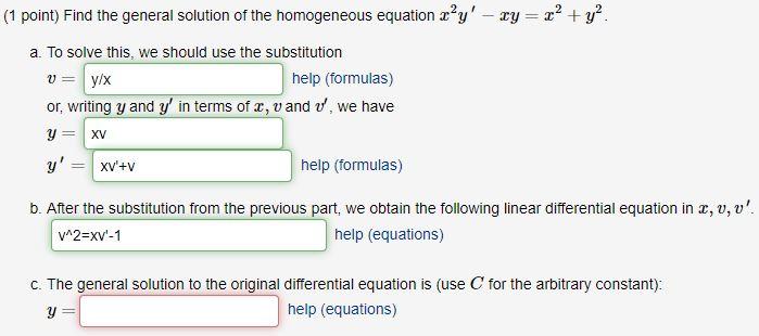 Solved point) Find the general solution of the homogeneous | Chegg.com