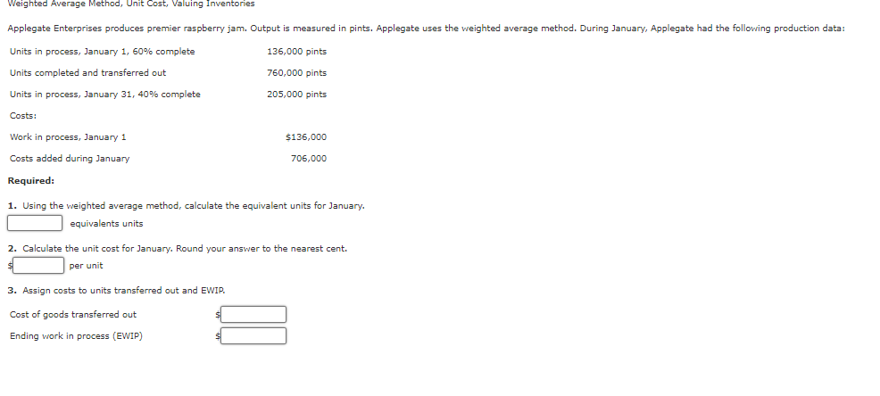 Solved Weighted Average Method, Unit Cost, Valuing | Chegg.com