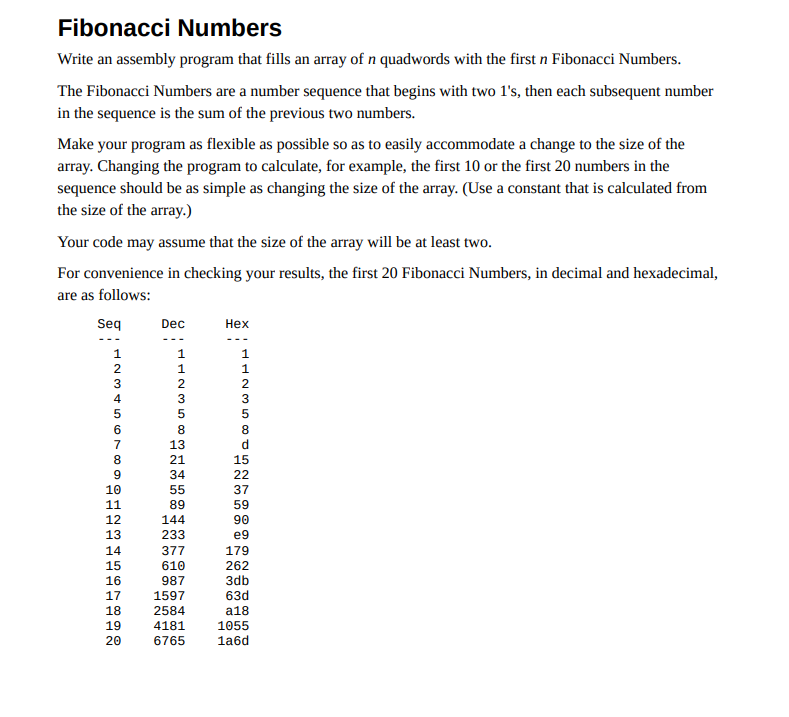 Solved Fibonacci Numbers Write An Assembly Program That 7388