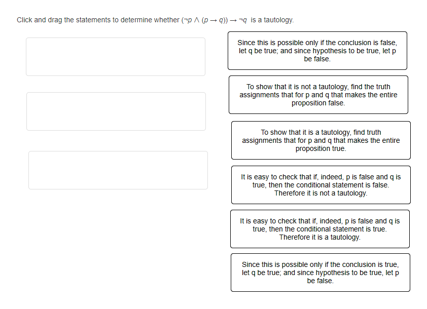 Solved Click and drag the statements to determine whether (p | Chegg.com