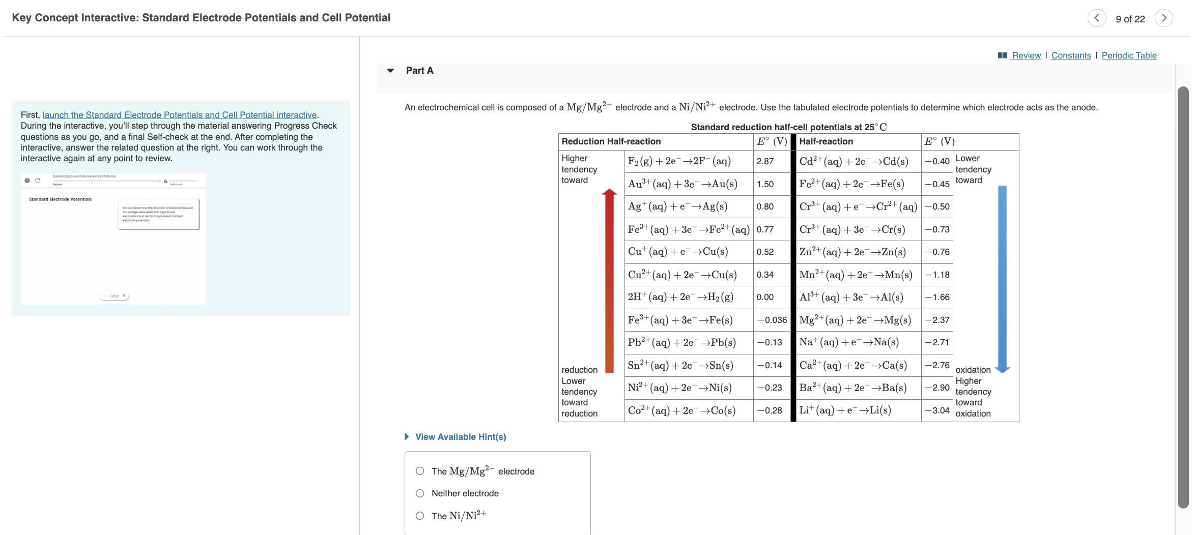 Solved Key Concept Interactive: Standard Electrode | Chegg.com