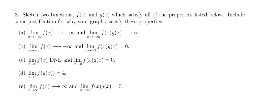 Solved Sketch two functions, f(x) ﻿and g(x) ﻿which satisfy | Chegg.com