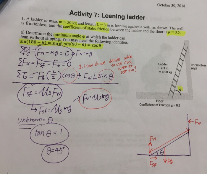 Solved October 30, 2018 1. A lad is frictionless, and the | Chegg.com