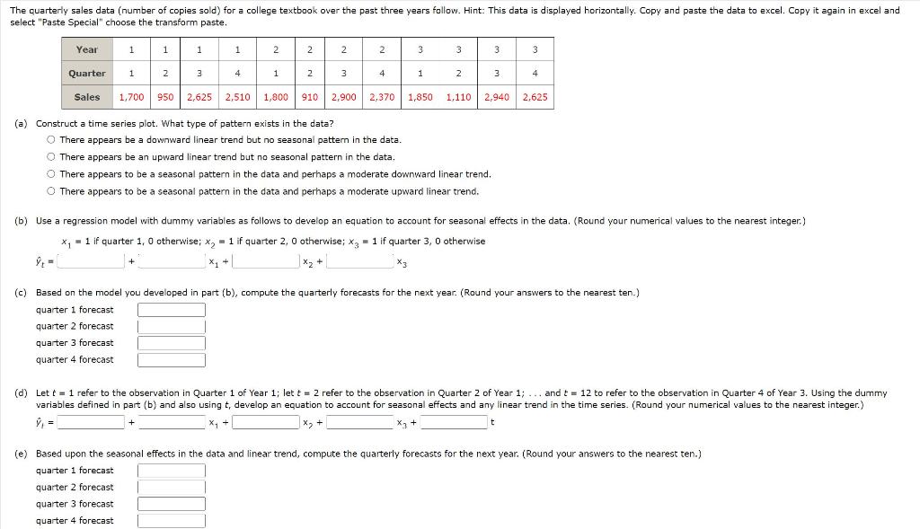 Solved (a) Construct a time series plot. What type of | Chegg.com