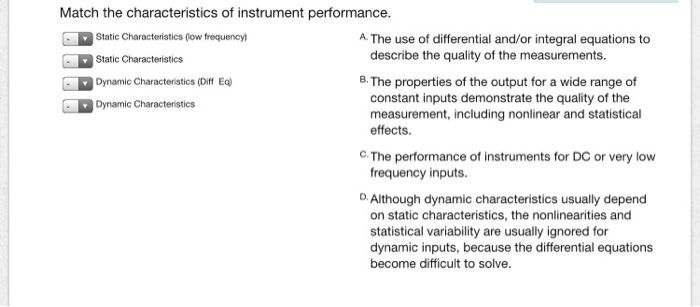 Solved Match the characteristics of instrument performance. | Chegg.com