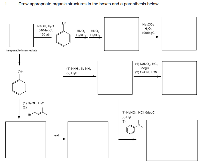 Solved 1. Draw appropriate organic structures in the boxes | Chegg.com