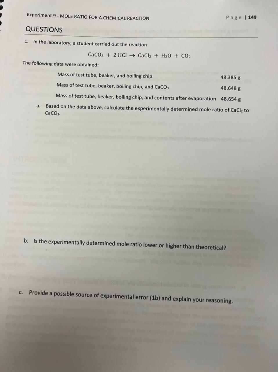 Solved 1. In the laboratory, a student carried out the | Chegg.com