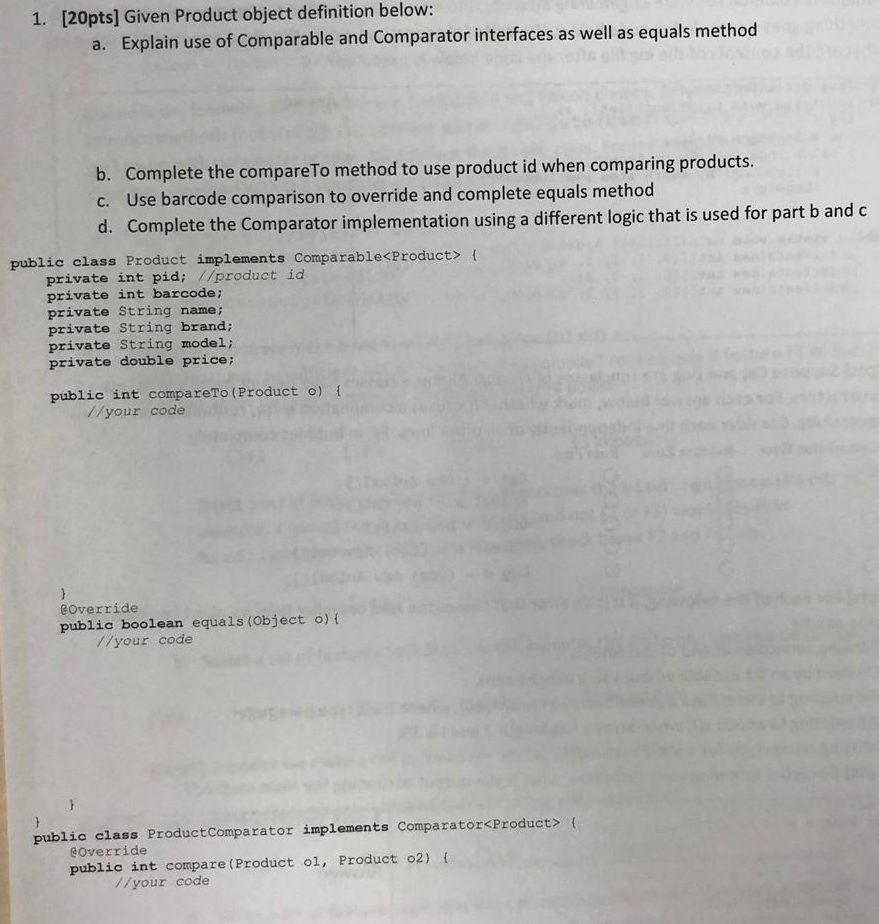 Solved 1. [20pts] Given Product object definition below: a. | Chegg.com