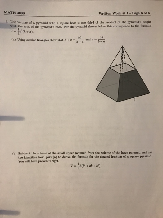 Solved The volume of a pyramid with a square base is one | Chegg.com