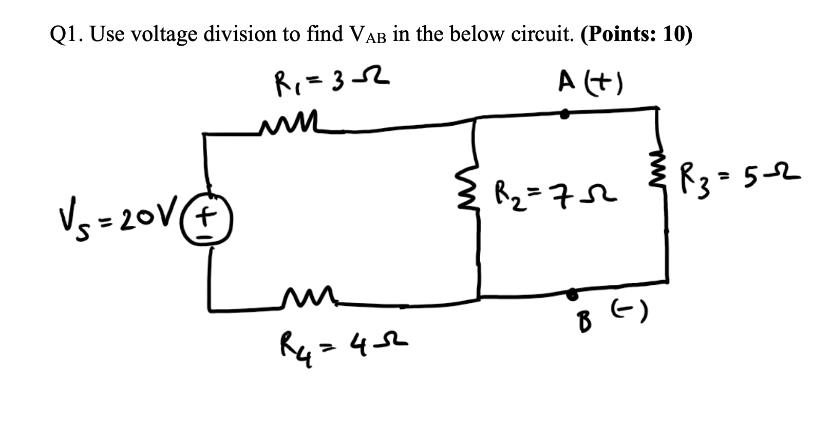 Solved Q1. Use voltage division to find VAB in the below | Chegg.com
