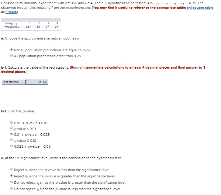 Solved Consider a multinomial experiment with n= 356 and k= | Chegg.com