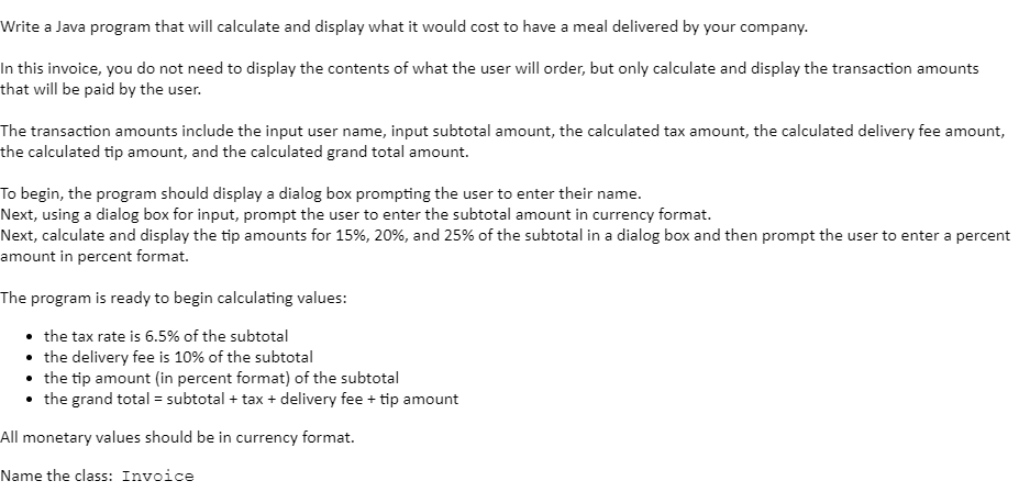 Solved Write a Java program that will calculate and display | Chegg.com