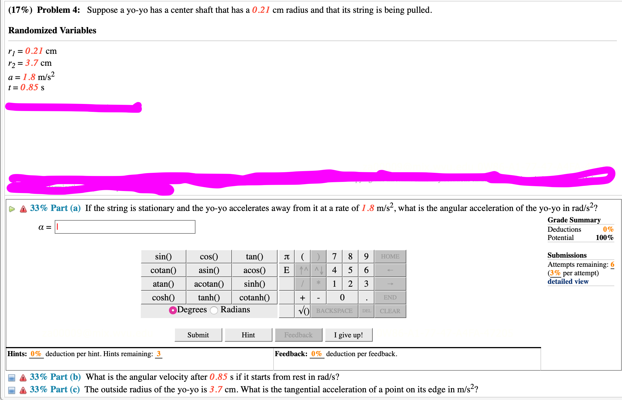 Solved (17\%) Problem 4: Suppose a yo-yo has a center shaft | Chegg.com