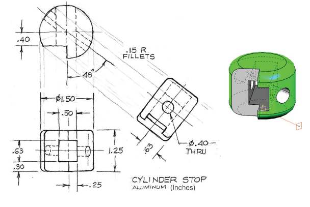 Solved IS R R FILLETS CYLINDER STOP ALUMINUM (Inches) | Chegg.com
