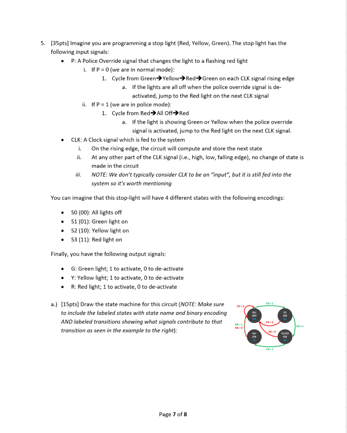 Solved 5. [35pts] Imagine you are programming a stop light | Chegg.com