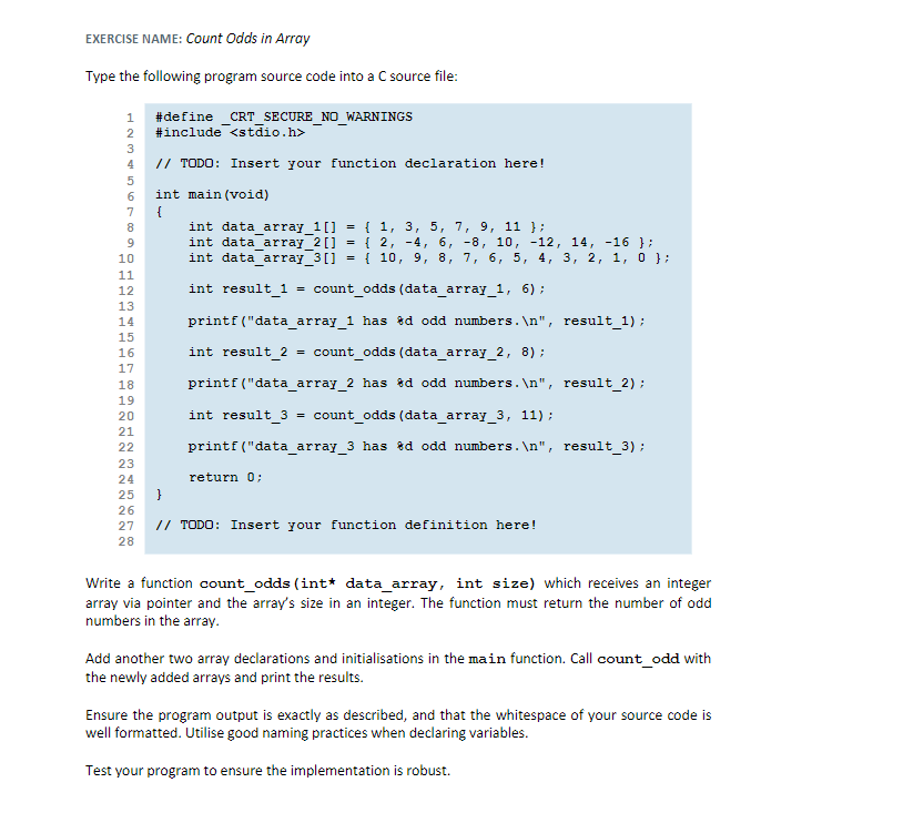 Solved Exercise Name Count Odds In Array Type The Following 