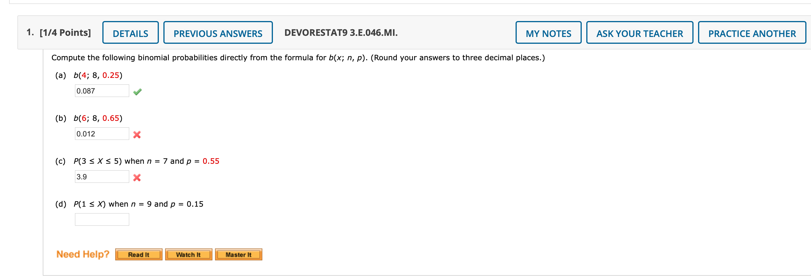 Solved 1. [1/4 Points] DETAILS PREVIOUS ANSWERS DEVORESTAT9 | Chegg.com