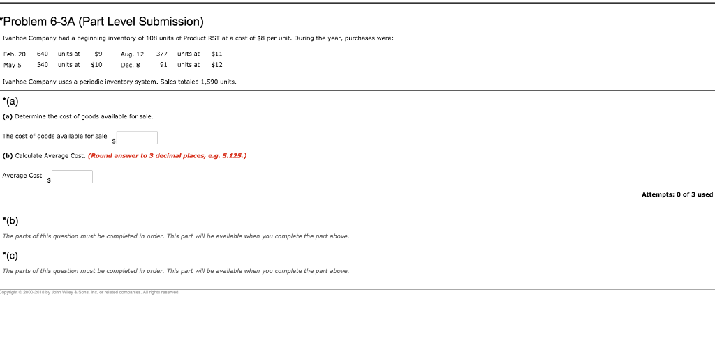 Solved Problem 6-3A (Part Level Submission) Ivanhoe Company | Chegg.com