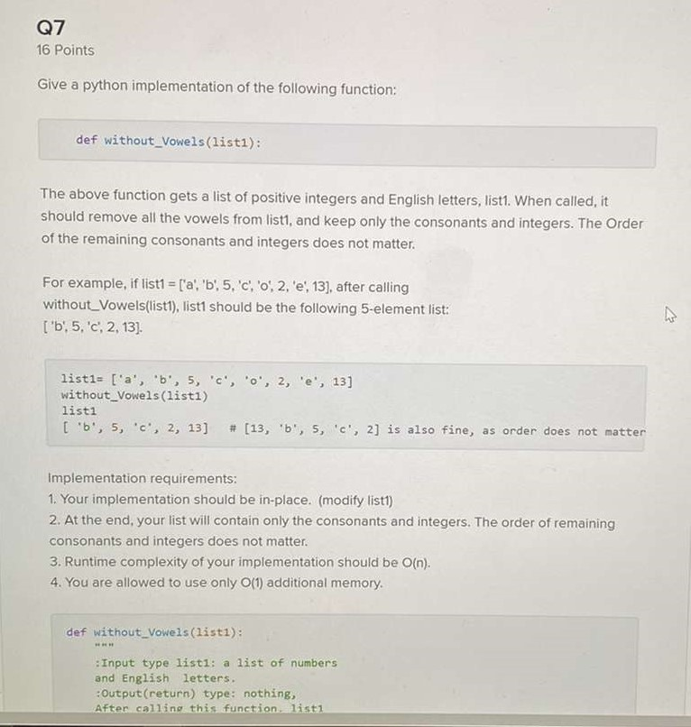 Solved Q7 16 Points Give a python implementation of the | Chegg.com