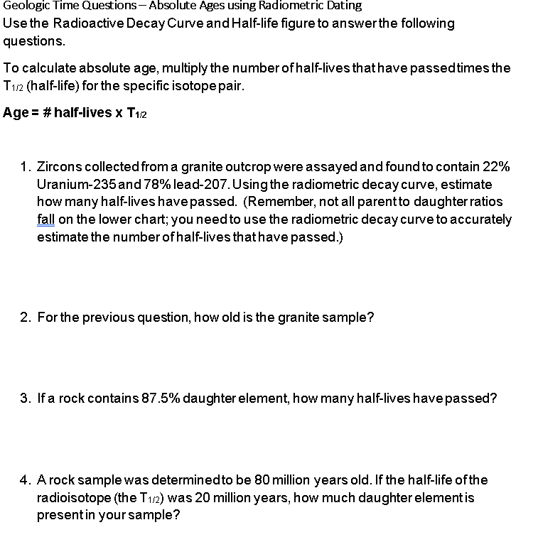 Solved Geologic Time - Radioactive Decay Curve and | Chegg.com