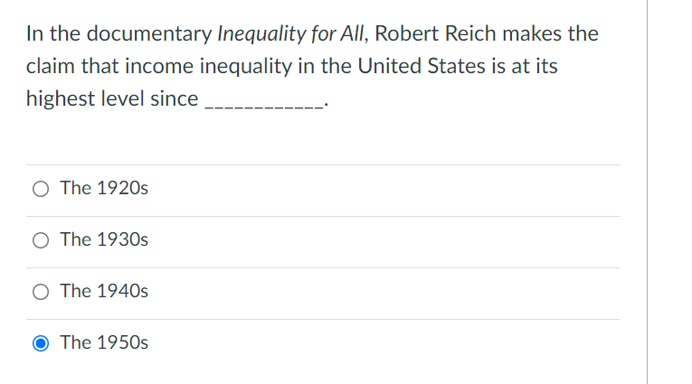 Solved In the documentary Inequality for All, Robert Reich | Chegg.com
