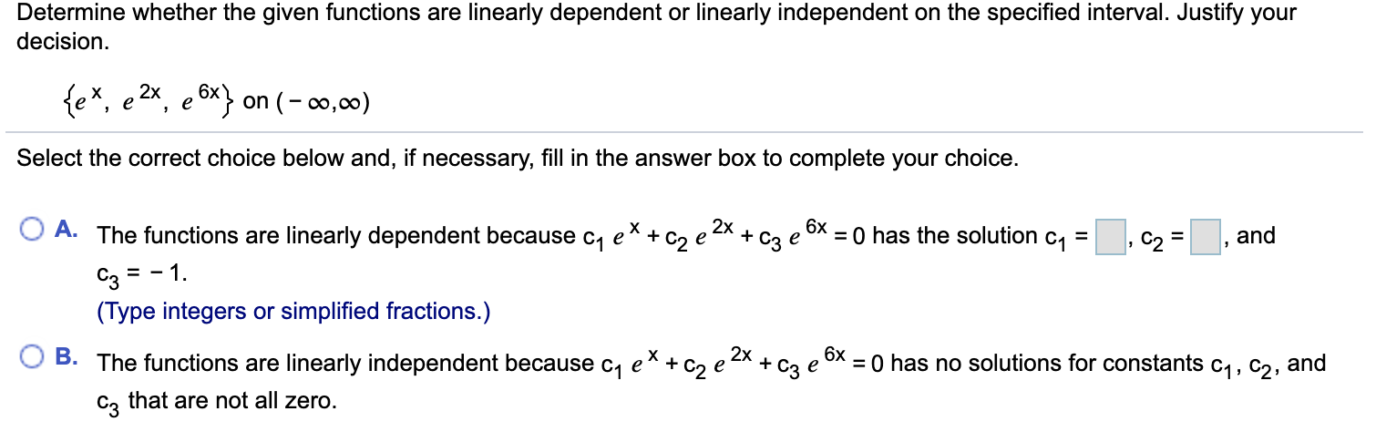 Solved Determine whether the given functions are linearly | Chegg.com