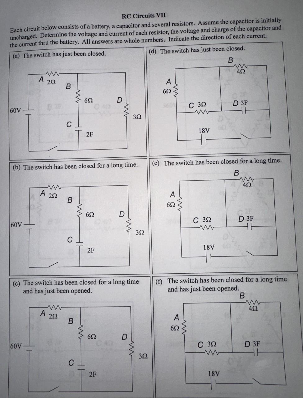 Solved RC Circuits VII Each circuit below consists of a | Chegg.com