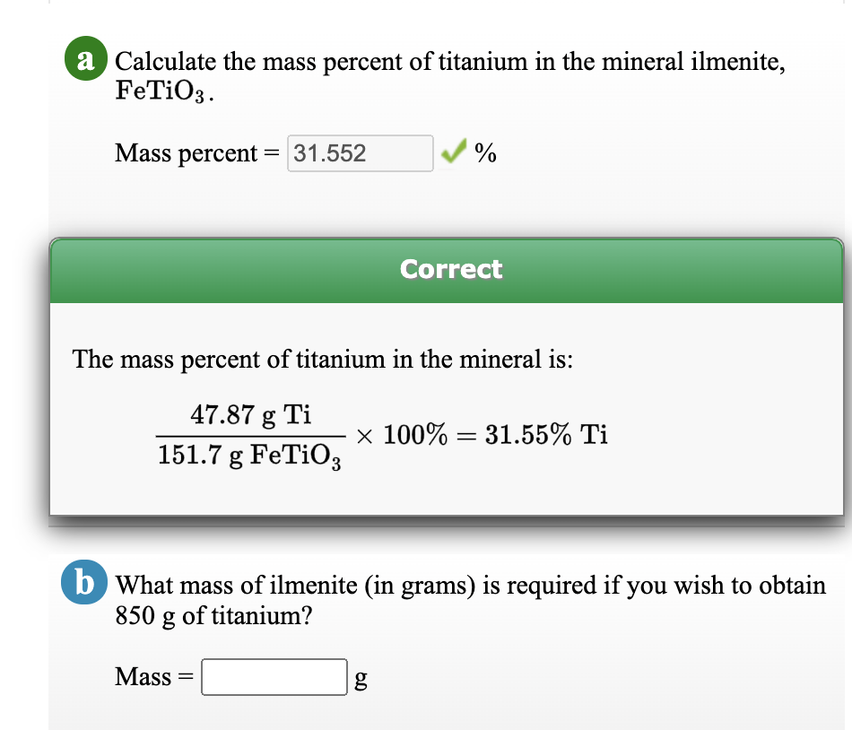 Solved a Calculate the mass percent of titanium in the | Chegg.com