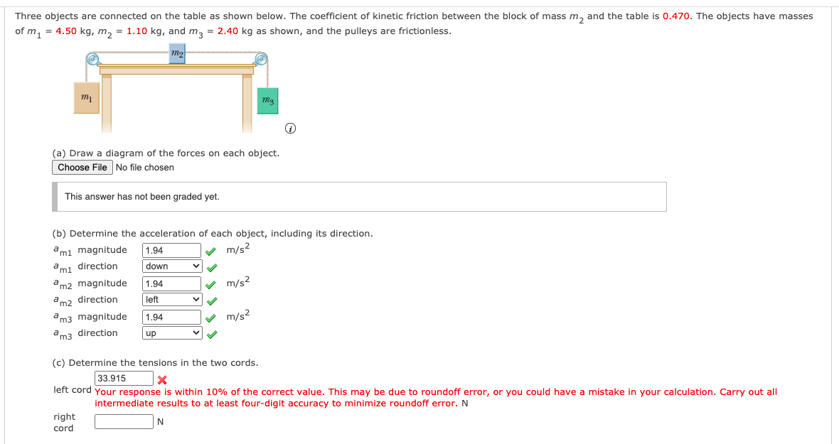 Solved Three objects are connected on the table as shown | Chegg.com
