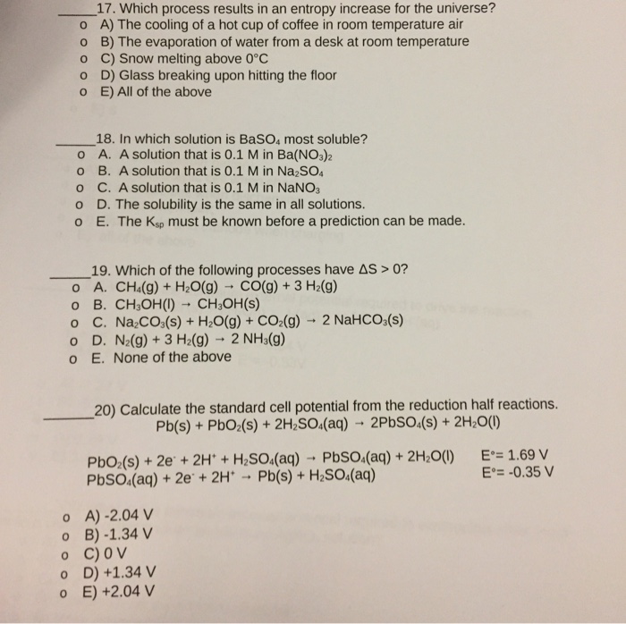 Solved Which process results in an entropy increase for the | Chegg.com
