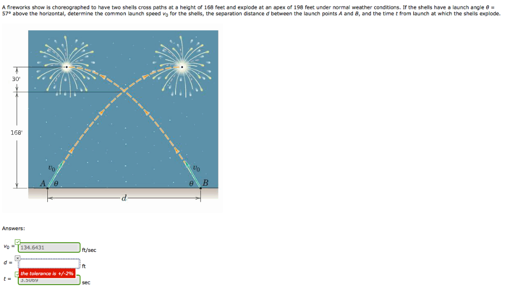 Solved A fireworks show is choreographed to have two shells | Chegg.com