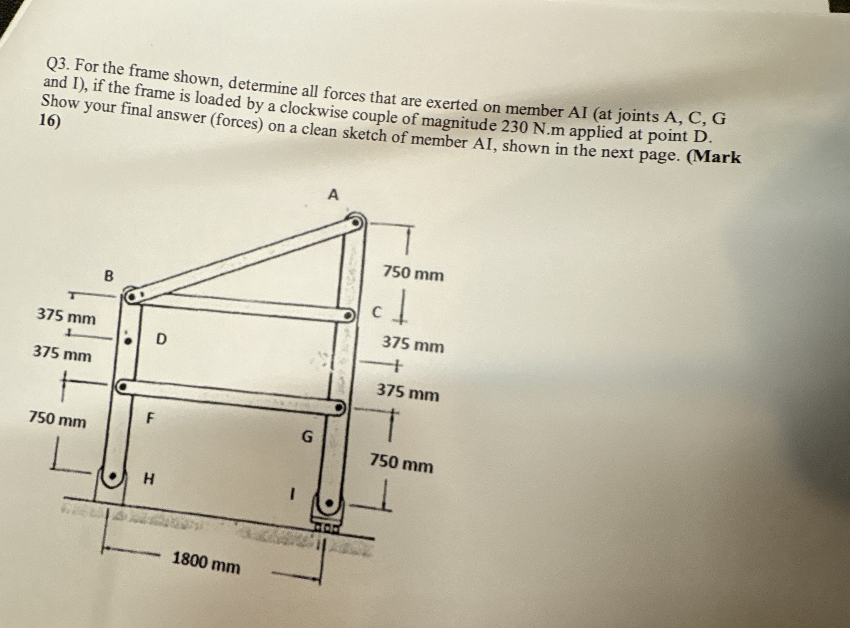 Solved Q3. ﻿For the frame shown, determine all forces that | Chegg.com