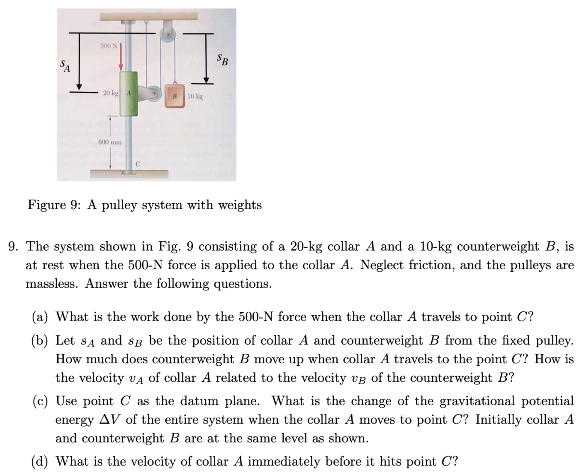 Solved Figure 9: A pulley system with weights 9. The system | Chegg.com