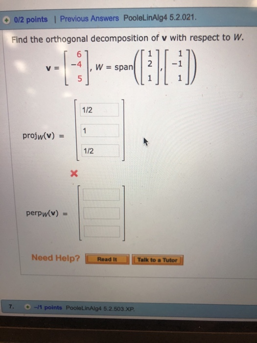 Solved 0/2 points Previous Answers PooleLinAlg4 5.2.021. | Chegg.com