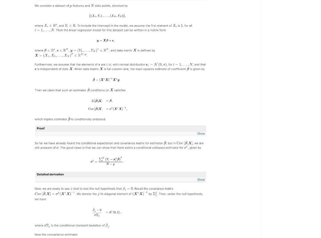 We consider a dataset of p features and N data | Chegg.com