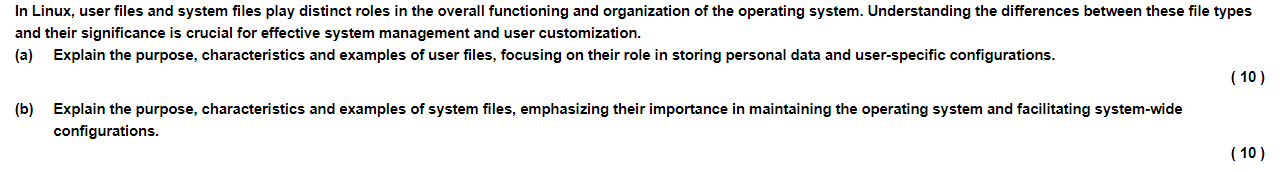 Solved In Linux, user files and system files play distinct | Chegg.com