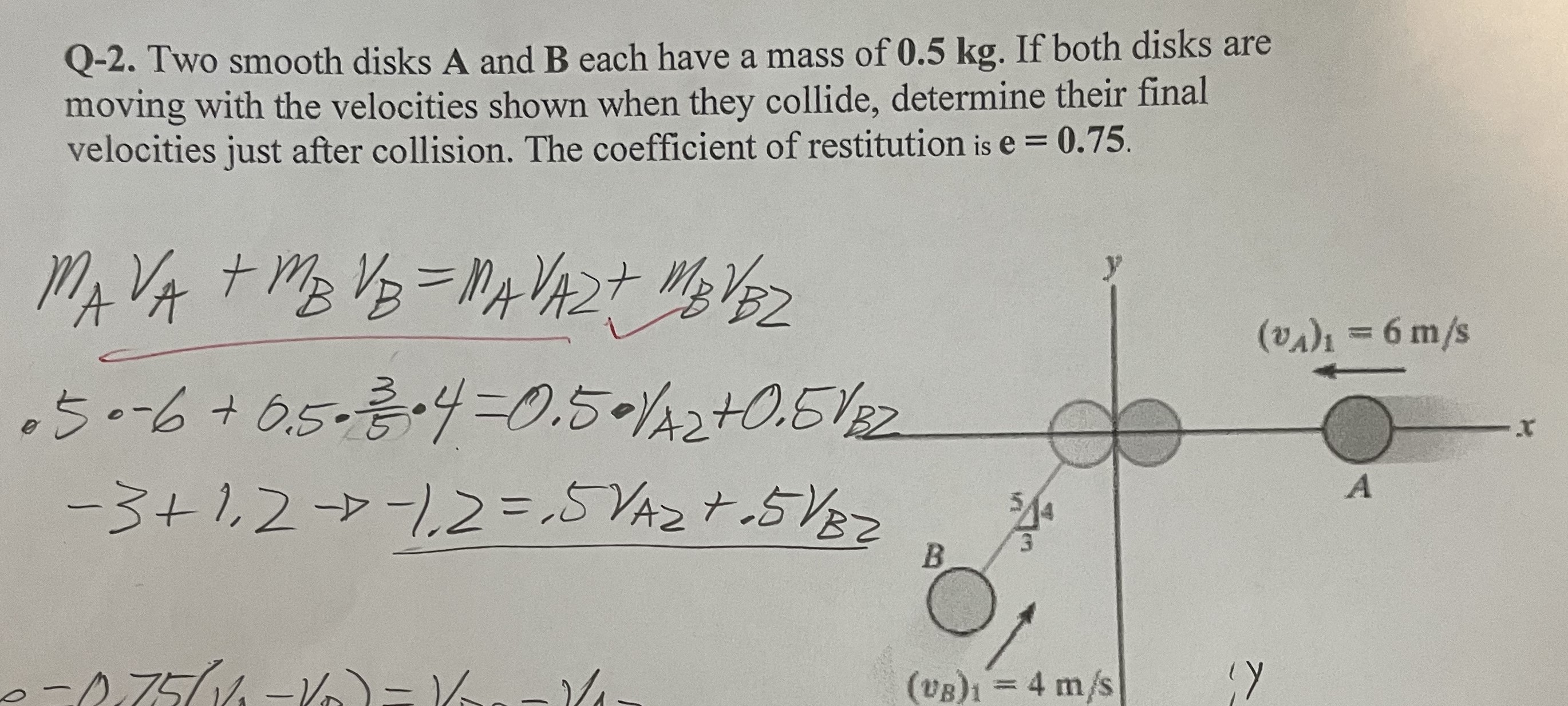 Solved Q-2. Two smooth disks A and B each have a mass of 0.5 | Chegg.com