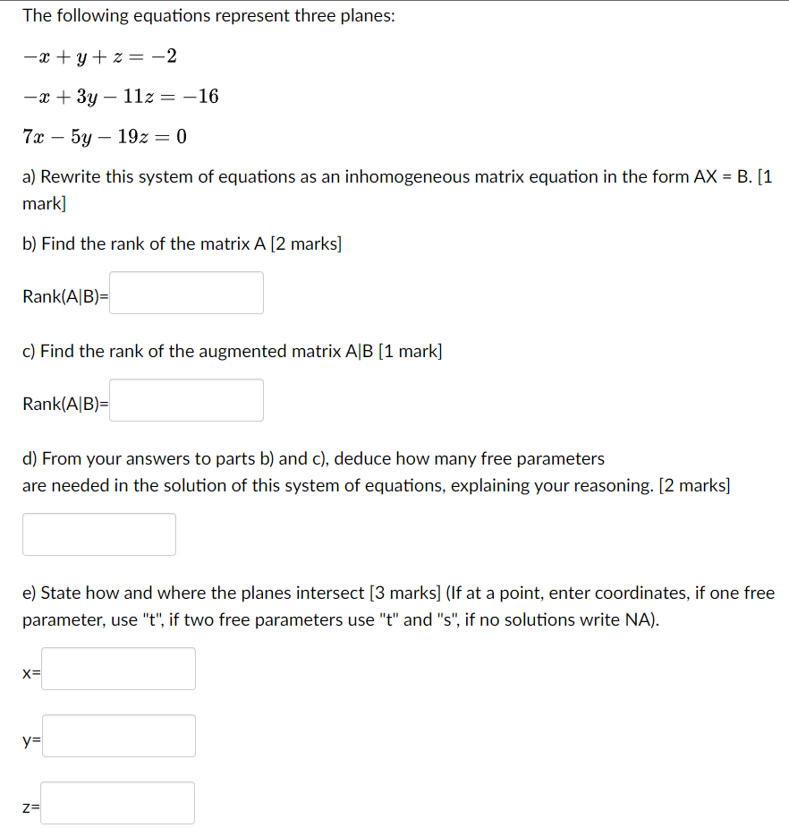 Solved The following equations represent three planes: | Chegg.com