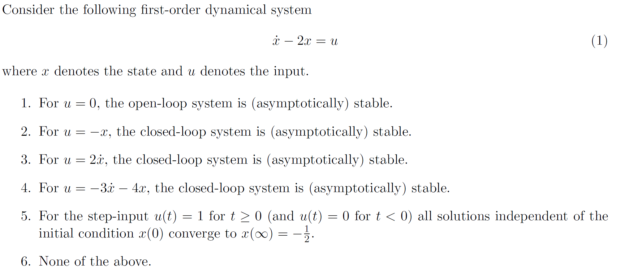 Solved Consider the following first-order dynamical system | Chegg.com