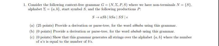 Solved 1. Consider the following context-free grammar | Chegg.com