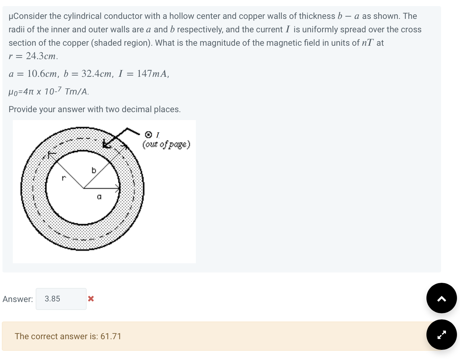 Solved μ Consider the cylindrical conductor with a hollow | Chegg.com