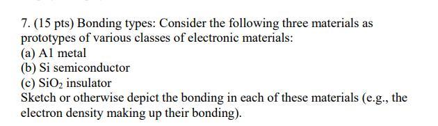 Solved 7. (15 pts) Bonding types: Consider the following | Chegg.com