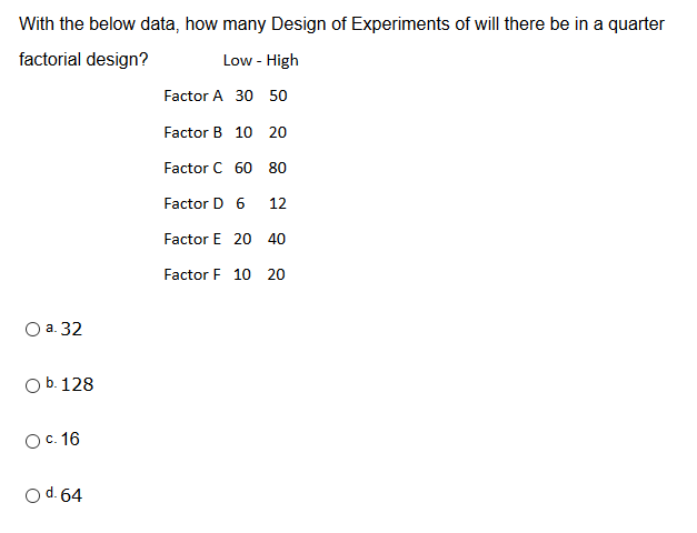 Solved With the below data, how many Design of Experiments | Chegg.com