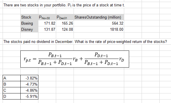 Solved There are two stocks in your portfolio. Pt is the | Chegg.com